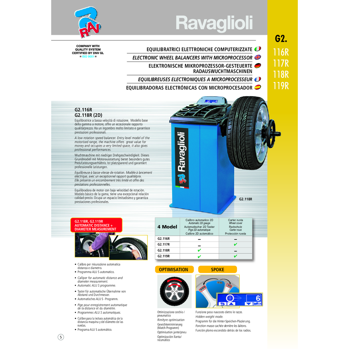Electronic wheel balancer with microprocessor G2.116R - Ravaglioli