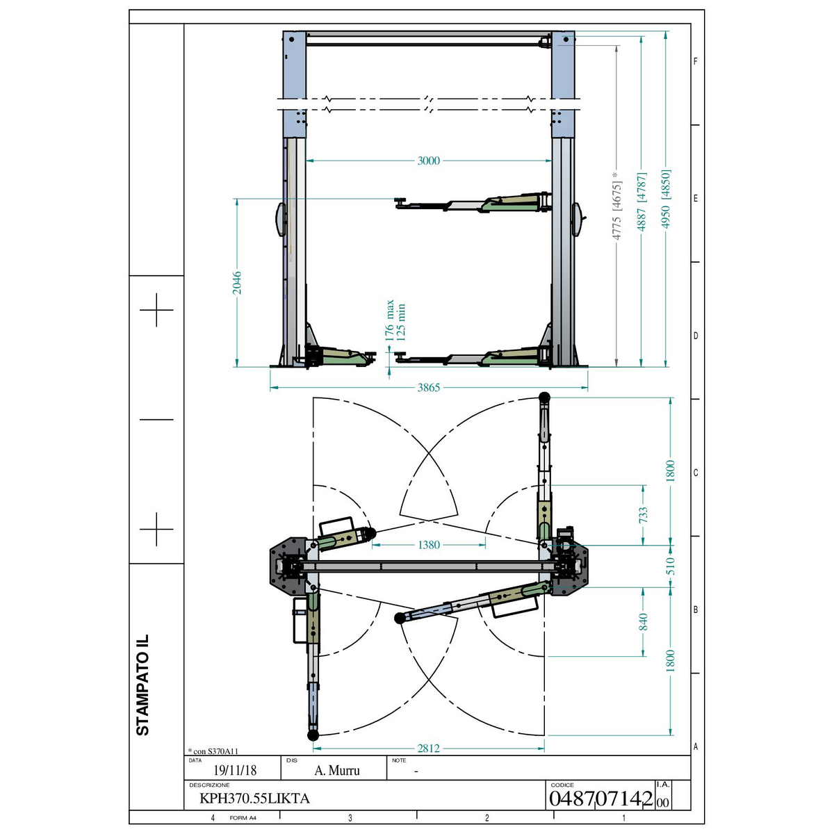 2-post lift KPH370.55LIKTA - Ravaglioli