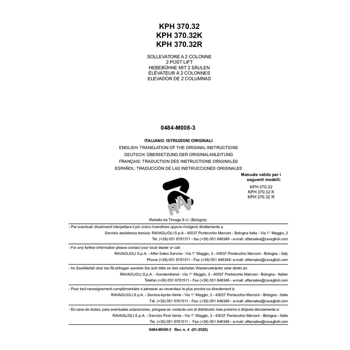 2-post lift KPH370.32K - Ravaglioli