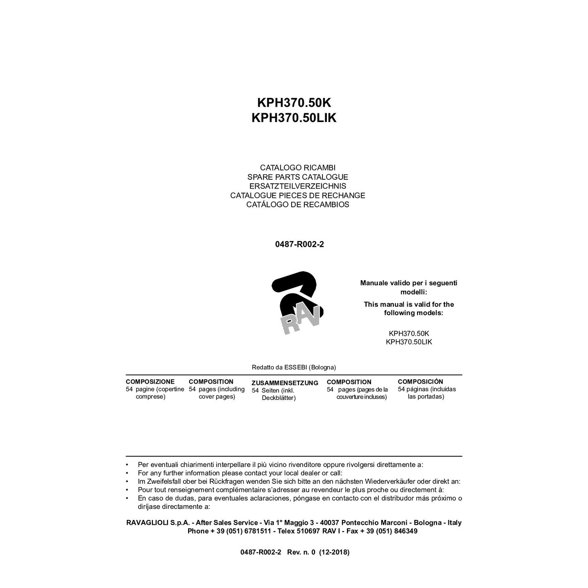 2-post lift KPH370.50LIK - Ravaglioli