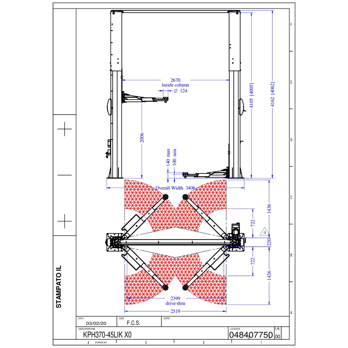 2-post lift KPH370.45LIK - Ravaglioli