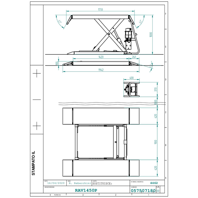 Low-rise scissor lift RAV1450P - Ravaglioli