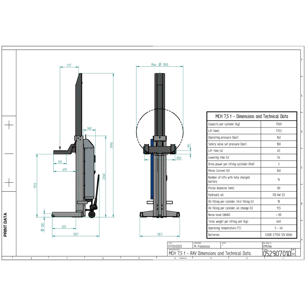 Mobile column lift Alpha Series 4-7.5 - Ravaglioli